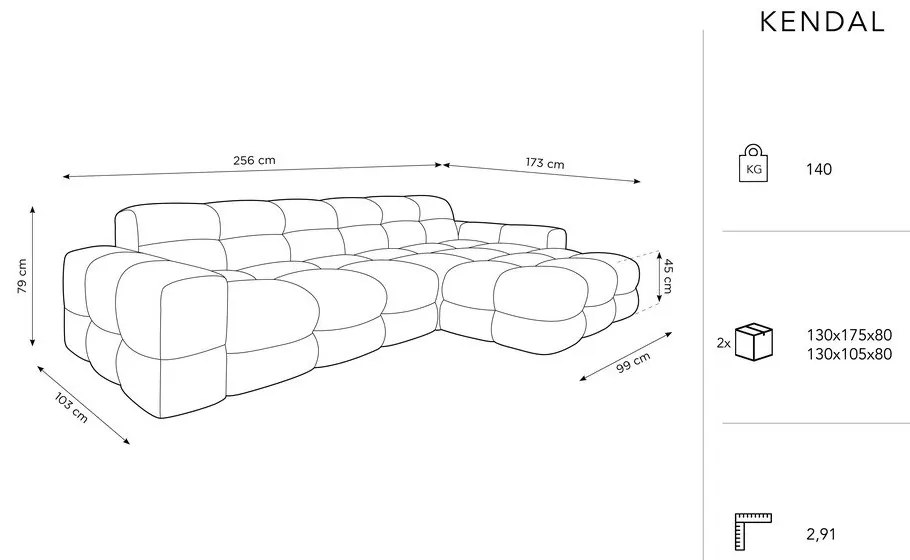 Tmavě modrá sametová rohová pohovka (pravý roh) Kendal – Micadoni Home