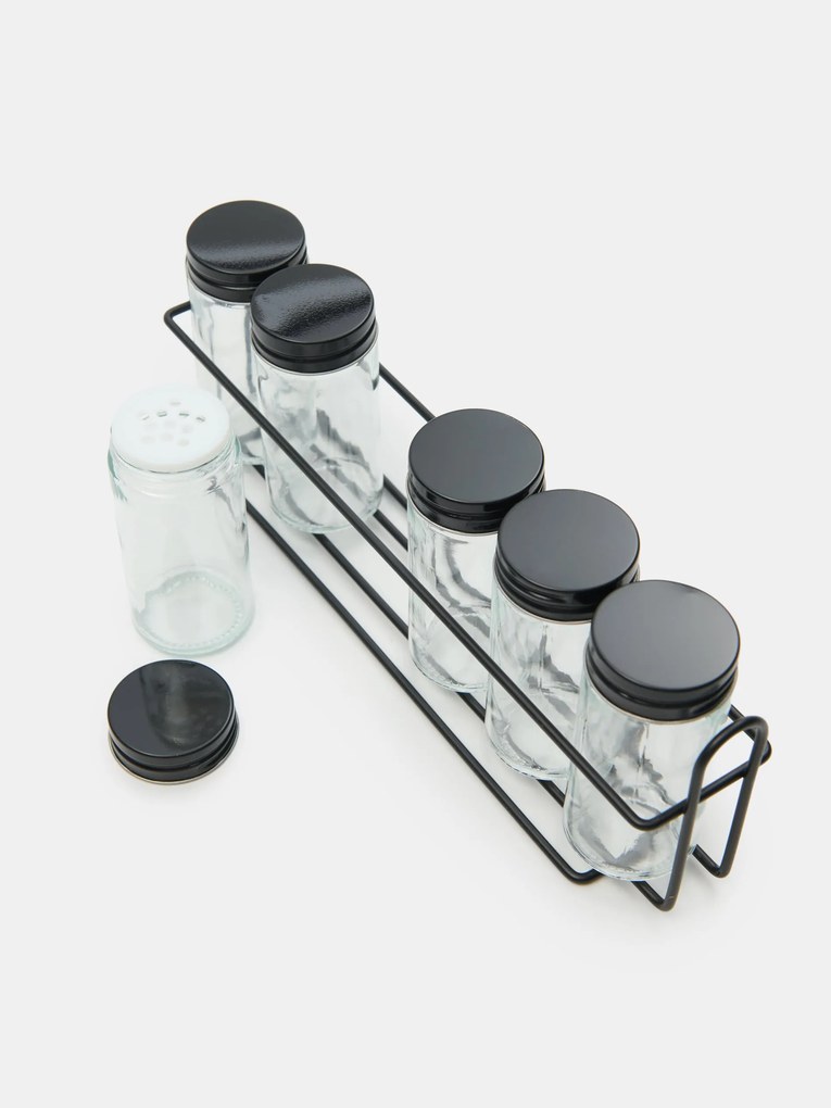 Sinsay - Skleněné dózy na koření v kovovém stojanu 7 pack - černá