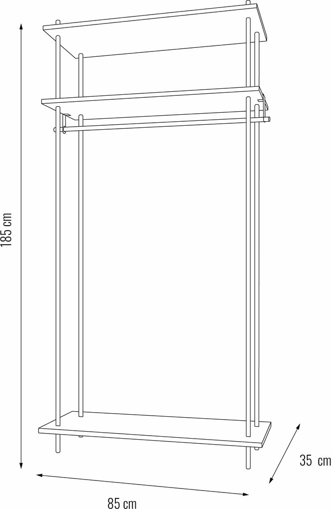 Otevřená šatní skříň v industriálním designu DECO, 185x85x35 cm