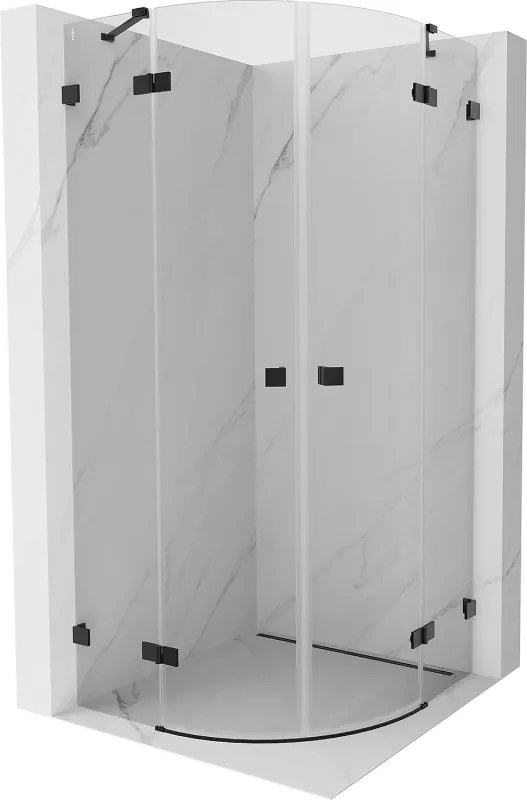 Mexen Lunar, půlkruhový výklopný sprchový kout 70 x 70 cm, 8mm čiré sklo, černý profil, 833-070L-070P-70-00