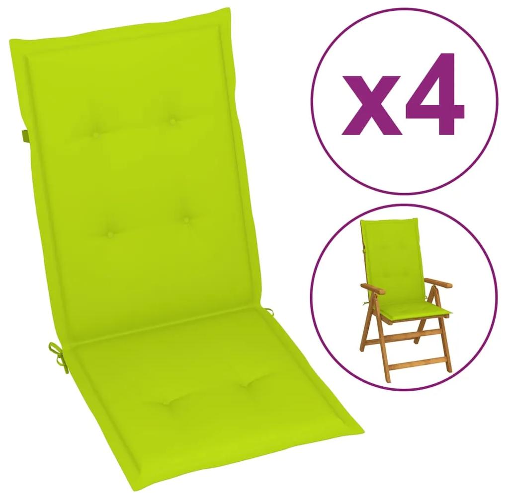 314120 vidaXL Podušky na zahradní židle 4 ks jasně zelené 120 x 50 x 4 cm