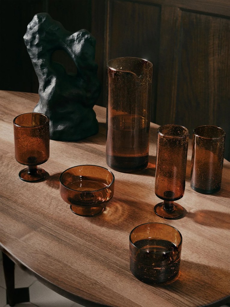 ferm LIVING Sklenice na vodu z recyklovaného skla Oli Amber 220 ml, oranžová barva, sklo