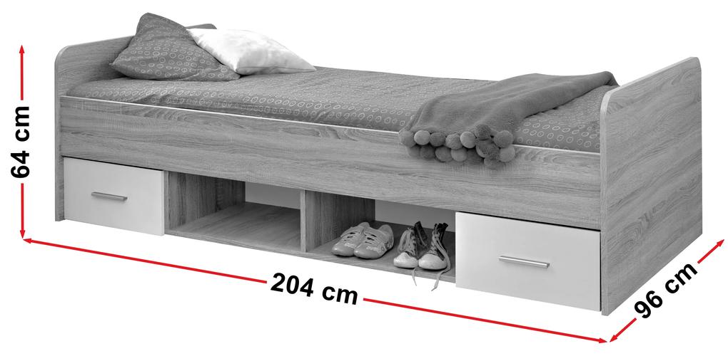 Jednolůžková postel 90 cm Daron 23 DSW DI-04 (dub sonoma + bílá) (se zásuvkami). 1024527