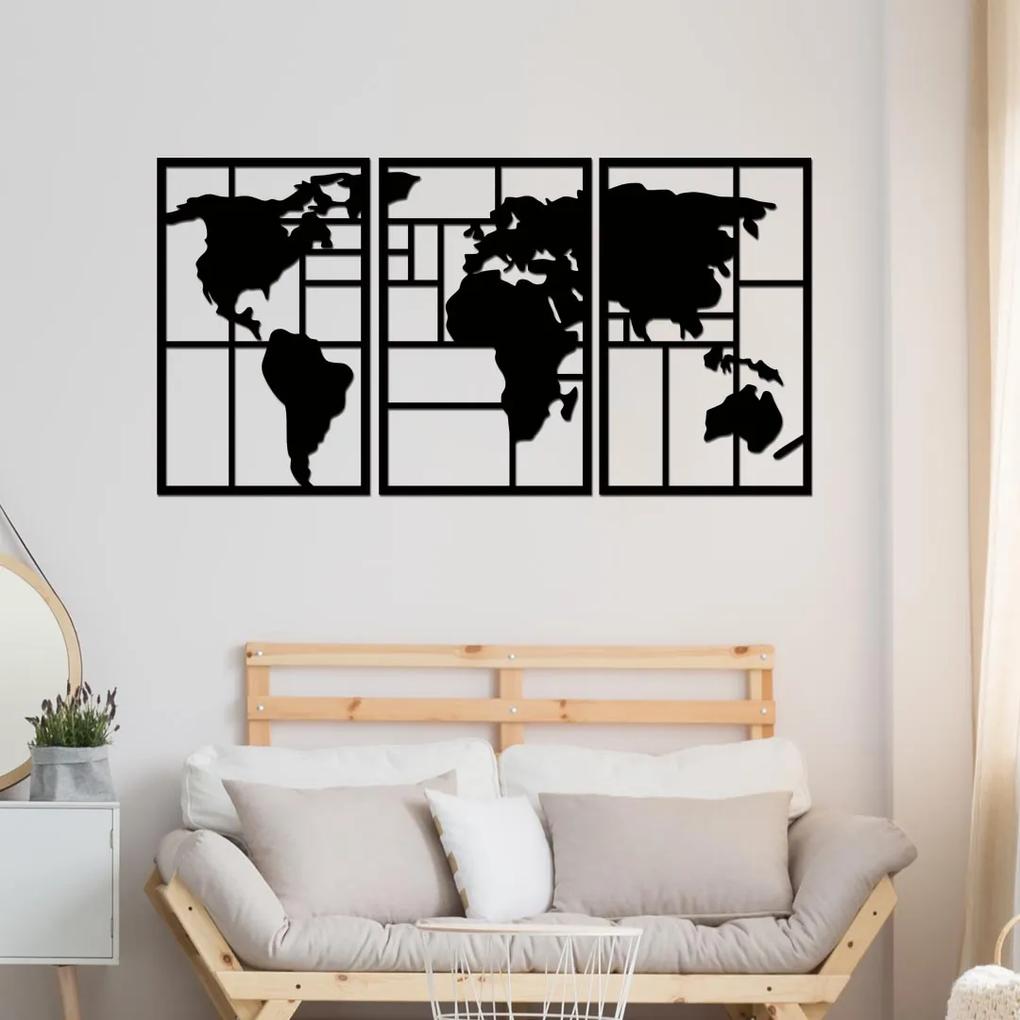 dřevo života Dřevěná mapa světa GEOMETRY Barevný vzor: Černá, Velikost map: 180x96