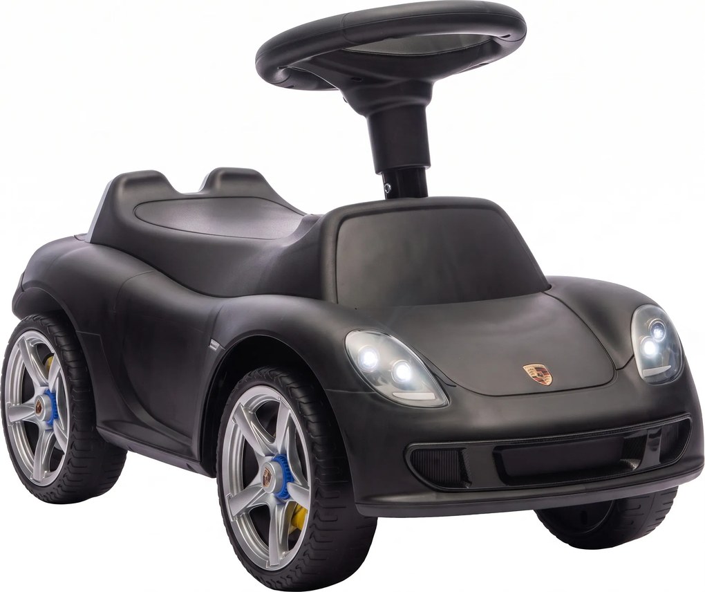 AIYAPLAY Odrážedlo pro děti Porsche odrážedlo s klaksonem, světlem a zvuky motoru, pro 18–36 měsíců, matná černá