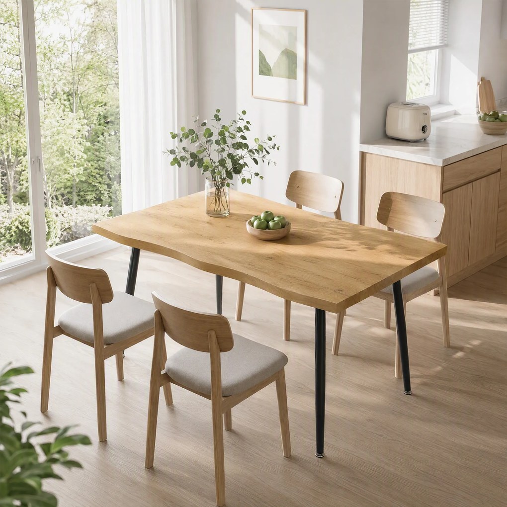 Jídelní stůl HOMCOM pro 4 osoby, 110 × 70 × 75 cm, moderní severský design, ocelový rám, deska s dubovým dekorem