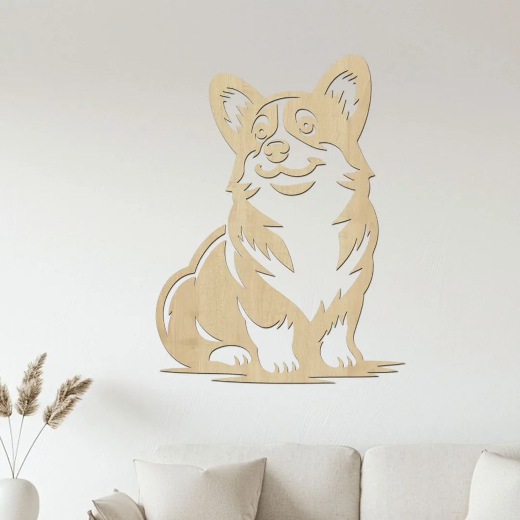 dřevo života Dřevěný obraz sedící Corgi Zvolte rozměr (cm): 45x60, Zvolte barvu dekoru: Buk