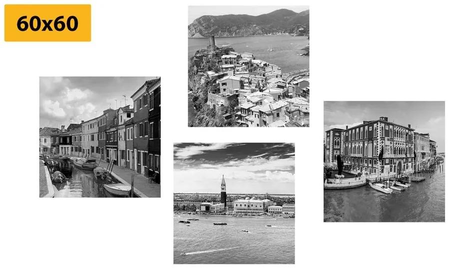 Set obrazů černobílé krajinky - 4x 40x40 cm
