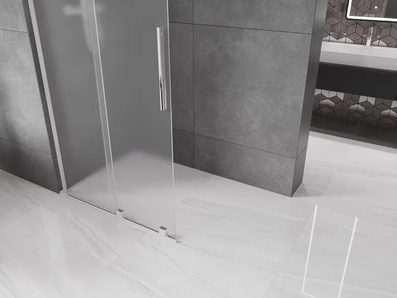 Mexen Velar L, posuvná sprchová zástěna Walk-in 110 x 200 cm, 8mm sklo námraza, chromová, 871-110-003-33-01