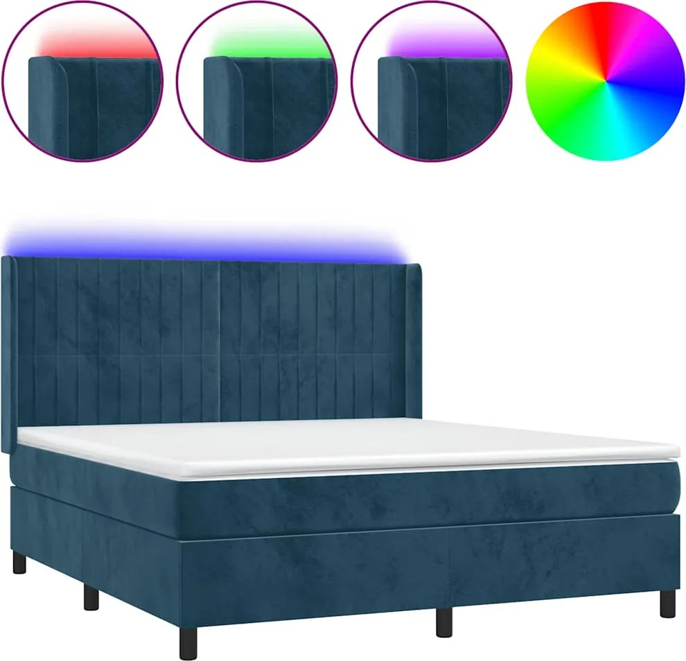Box spring postel s matrací a LED tmavě modrá 160x200 cm samet 3139695
