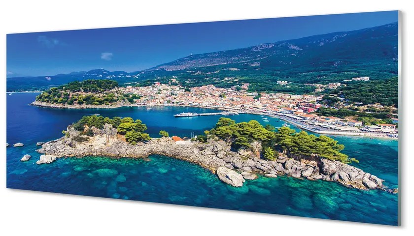 akrylový obraz Řecko Panorama moře město 120x60 cm