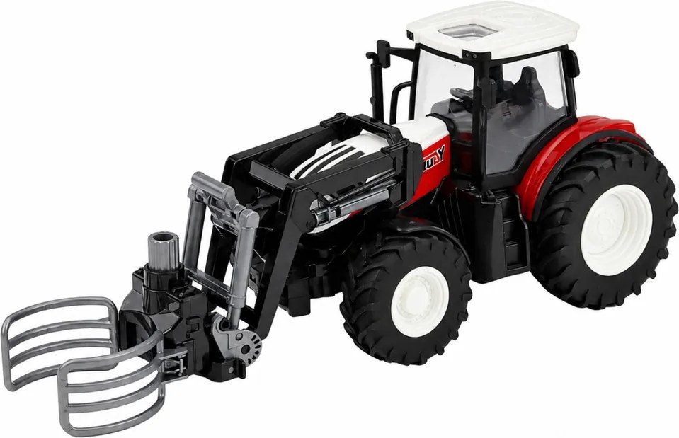 LEAN Toys Zemědělský traktor s držákem na balíky, dálkově ovládaný RC, červený, měřítko 1:24
