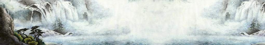 DIMEX | Fototapeta do kuchyně Malba vodopádu KI-350-190 | 350 x 60 cm | bílá, šedá, modrá