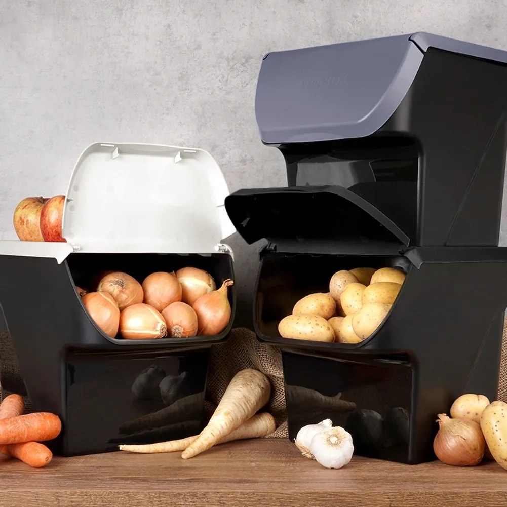 VILDE Úložný box na brambory a cibuli s větráním, VEGBOX šedý (14l - 10kg brambor)