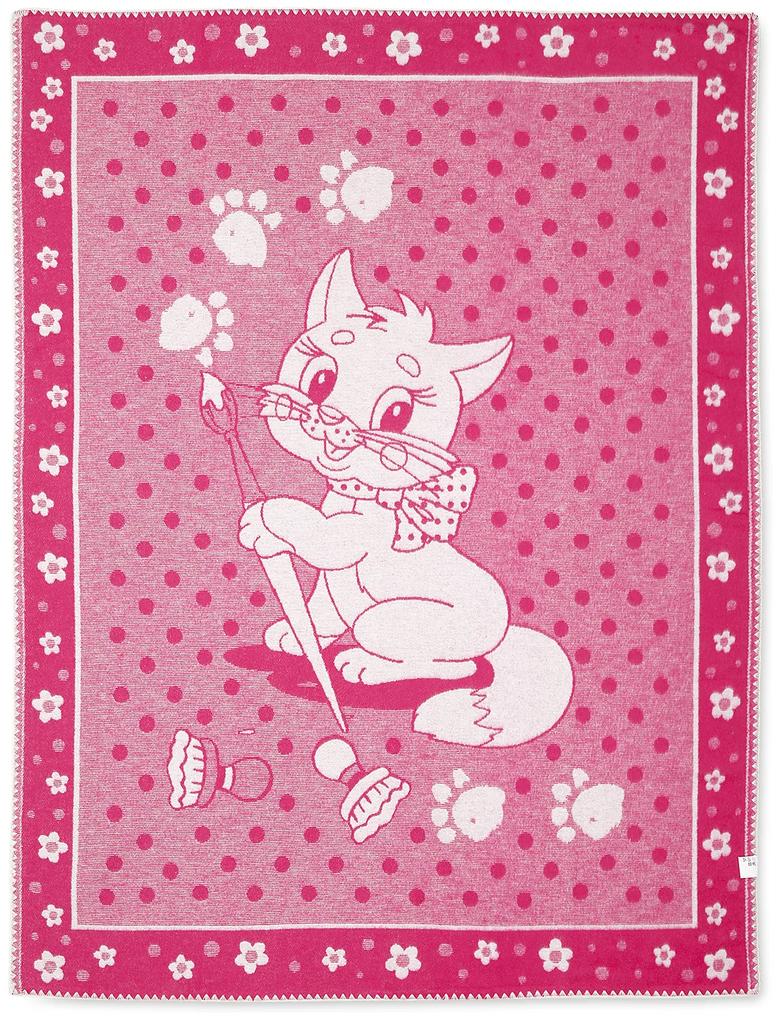 Wooline Bavlněná dětská deka růžová s kočičkou