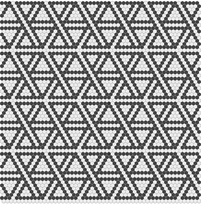 Hisbalit Skleněná mozaika bílá; černá; černo-bílá Černobílá Mozaika JAZZ 2,3x2,6 (33,3x33,3) cm - HEXJAZ