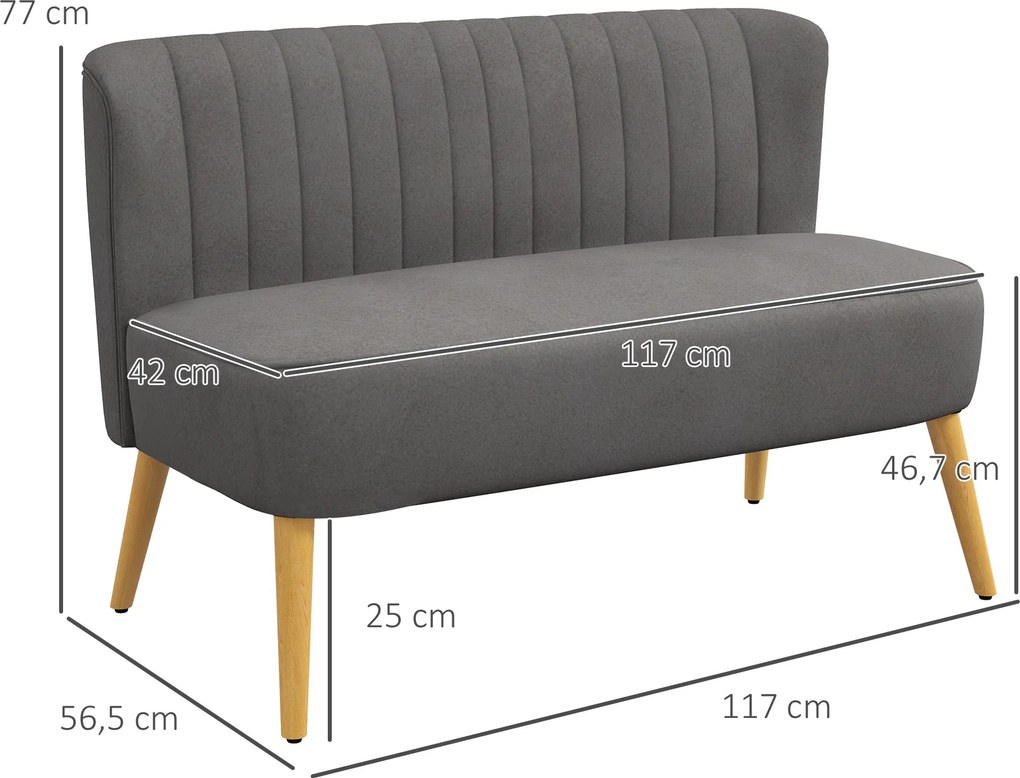 HOMCOM 2místná pohovka dvoumístný loveseat se vzhledem lnu, dvojsedák, dřevěné nohy, do 150 kg, tmavě šedá, 117 x 56,5 x 77 cm| Aosom