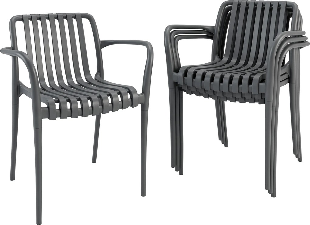 Outsunny 4dílné skládací zahradní židle – žebernatý sedák s područkami, ergonomické, nosnost 120 kg, tmavě šedé