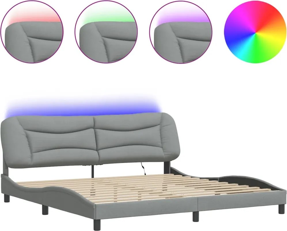 Rám postele s LED bez matrace Hvar Světle šedá 200x200 cm Látka 3213725