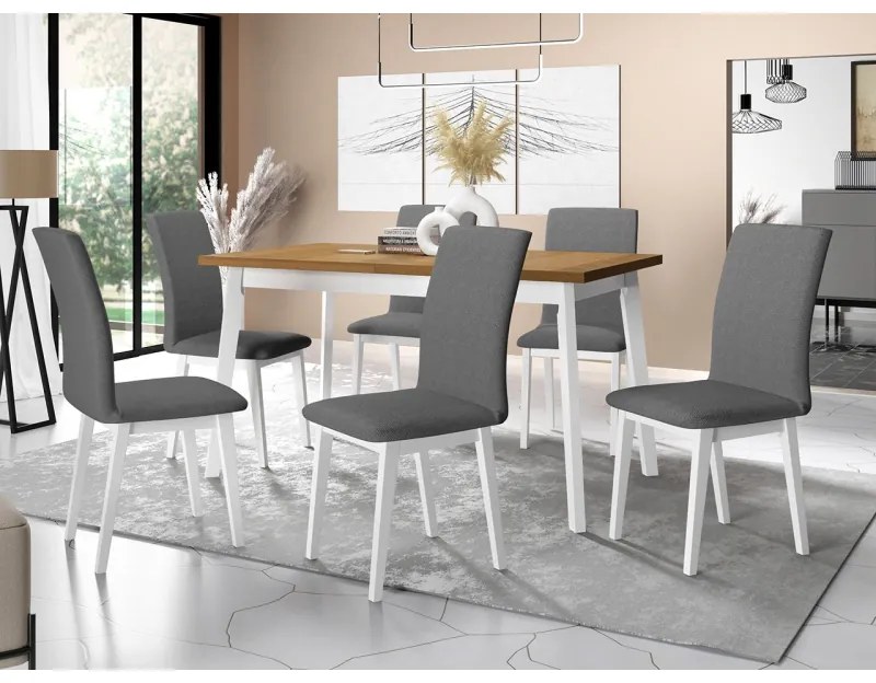 Jídelní stůl se 6 židlemi AL23, Barva dřeva: dub artisan - L, Potah: Soro 28, Barvy nožiček: černá