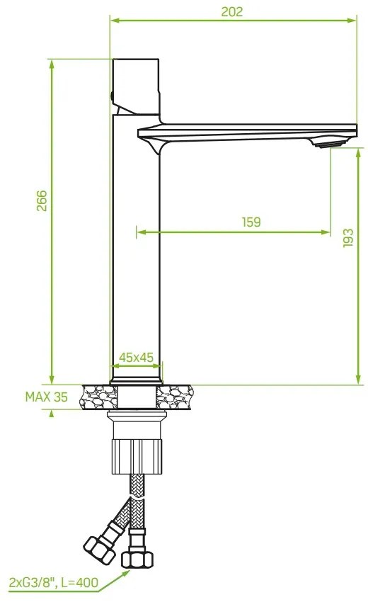Laveo Tores, vysoká umyvadlová baterie h-266, chromová, LAV-BVT_02ND