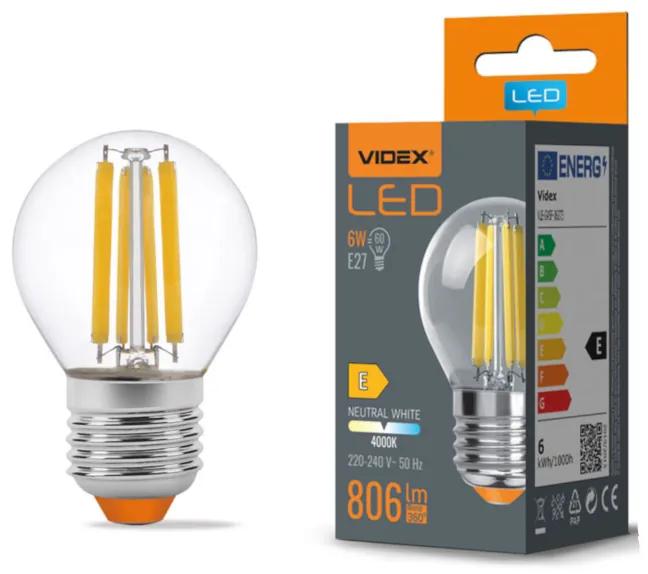 VIDEX LED žárovka filament - E27 - 6W - G45 - neutrální bílá