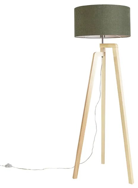 Stojací lampa stativ dřevo se stínidlem 50 cm zelená - Puros