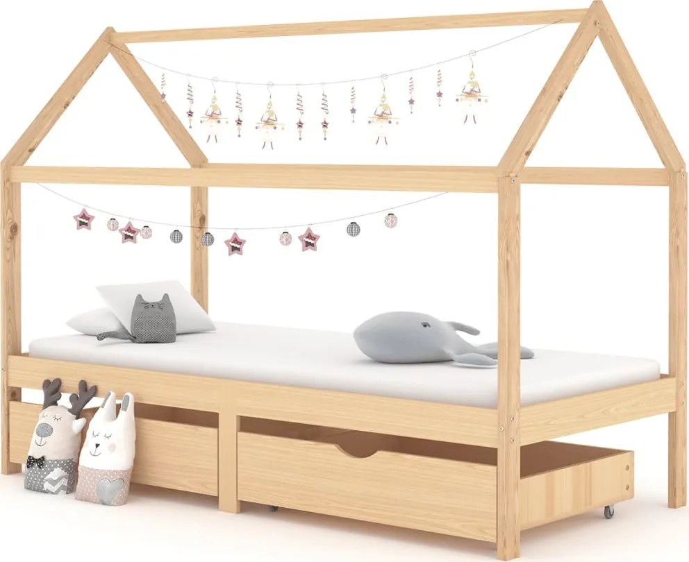 vidaXL Rám dětské postele se zásuvkami masivní borovice 90x200 cm [322141] Barva: Hnědá