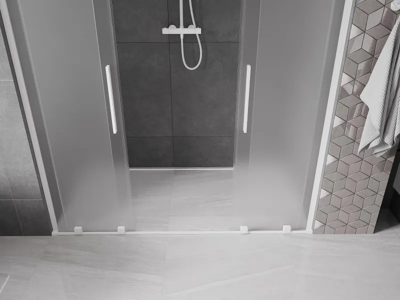 Mexen Velar L Duo, posuvné sprchové dveře do otvoru 200 cm, 8mm sklo námraza, bílá matná, 871-200-003-32-20