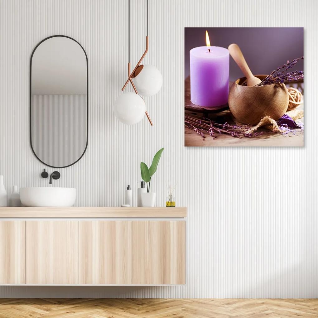 Obraz na plátně, Lázeňská levandulová svíčka - 60x60 cm