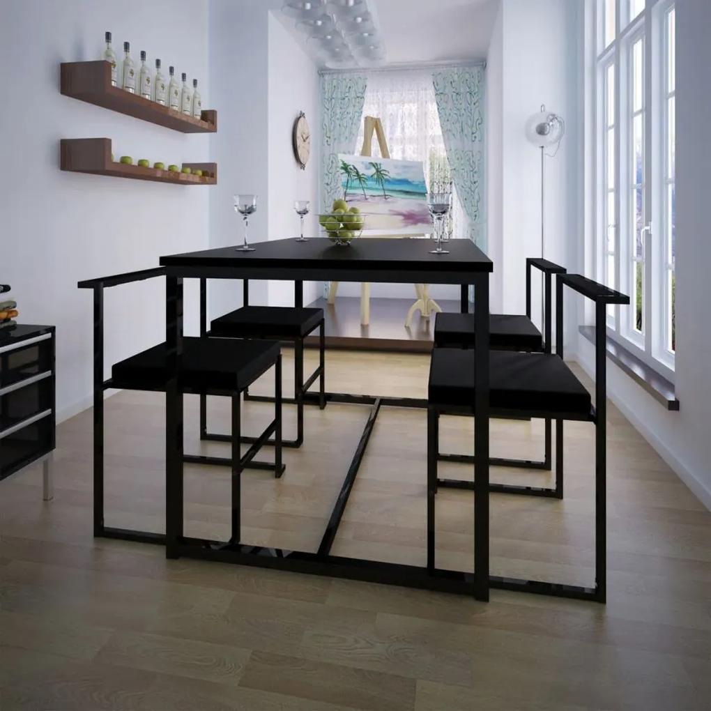 5-dílný jídelní set stolu a židlí | černý