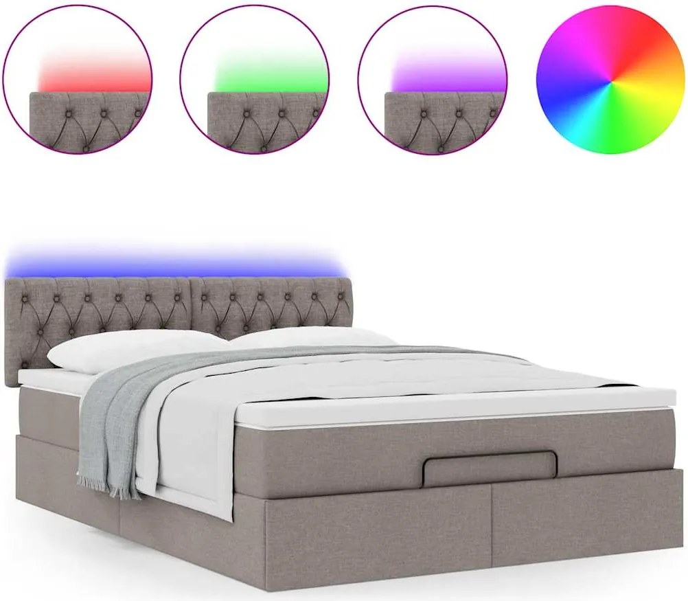 Osmanská postel s matrací & LED Taupe 140x190 cm Látka 3312392