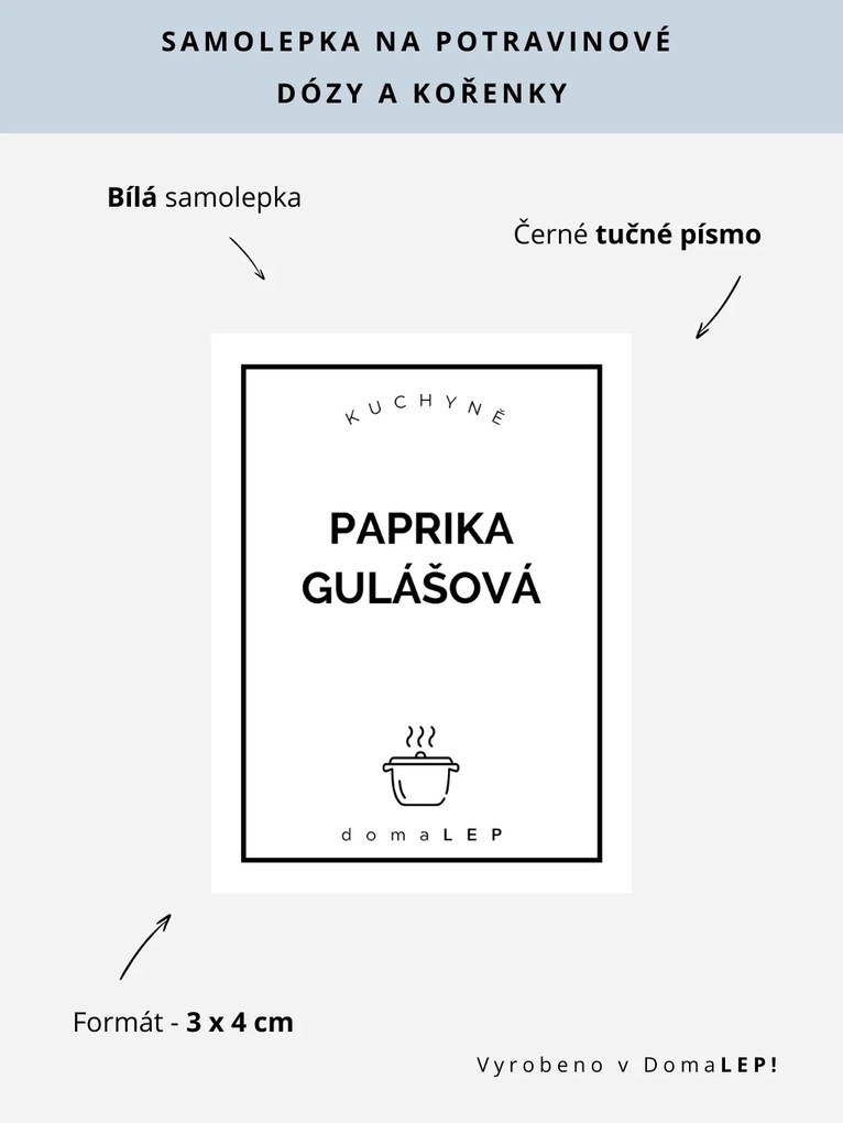 Samolepka na kořenky PAPRIKA GULÁŠOVÁ bílá 3 × 4 cm tučné písmo