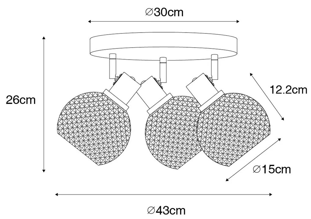 Designové bodové svítidlo černé s kouřovým sklem 3-světlo kulaté - Chico