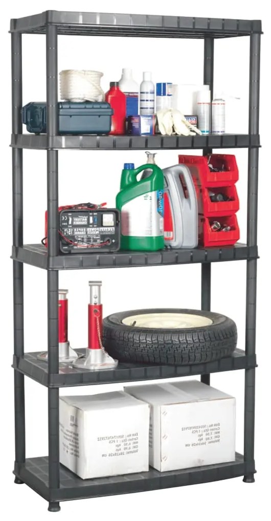 Úložný regál 5patrový černý 91,5 x 45,7 x 185 cm plast 147686