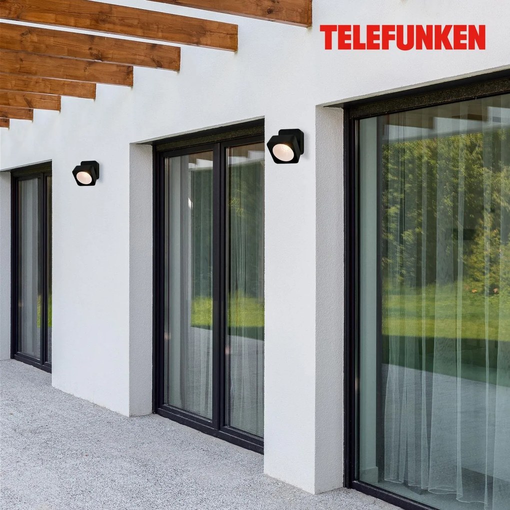 TF 322005TF TELEFUNKEN LED venkovní nástěnné svítidlo, ochrana proti stříkající vodě, bez vypínače, 3000K teplá bílá, černé - BRILONER