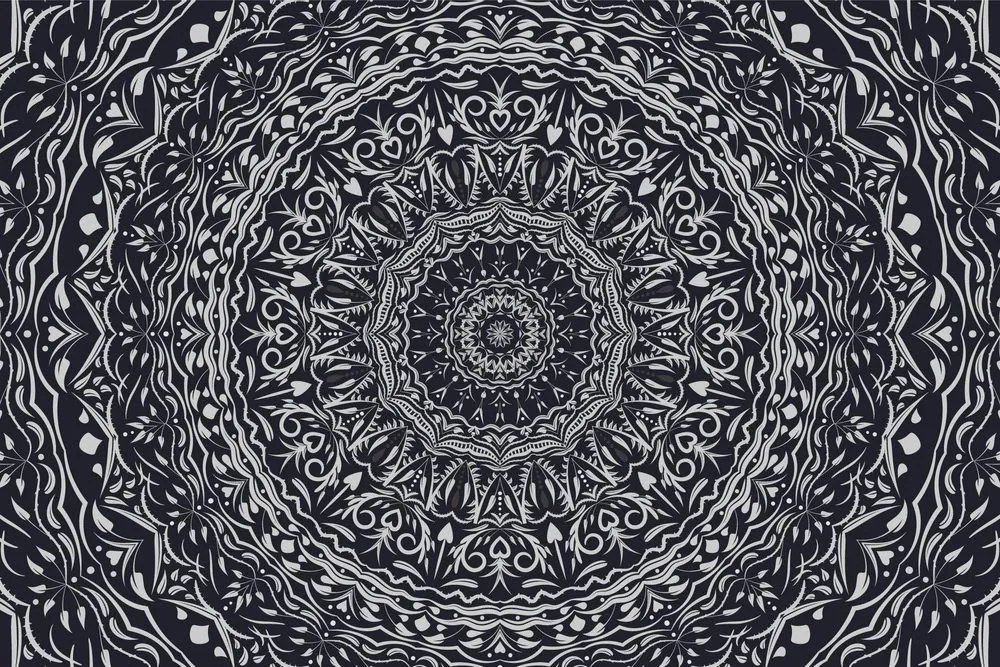 Samolepící tapeta Mandala ve vintage stylu v černobílém - 150x100 cm