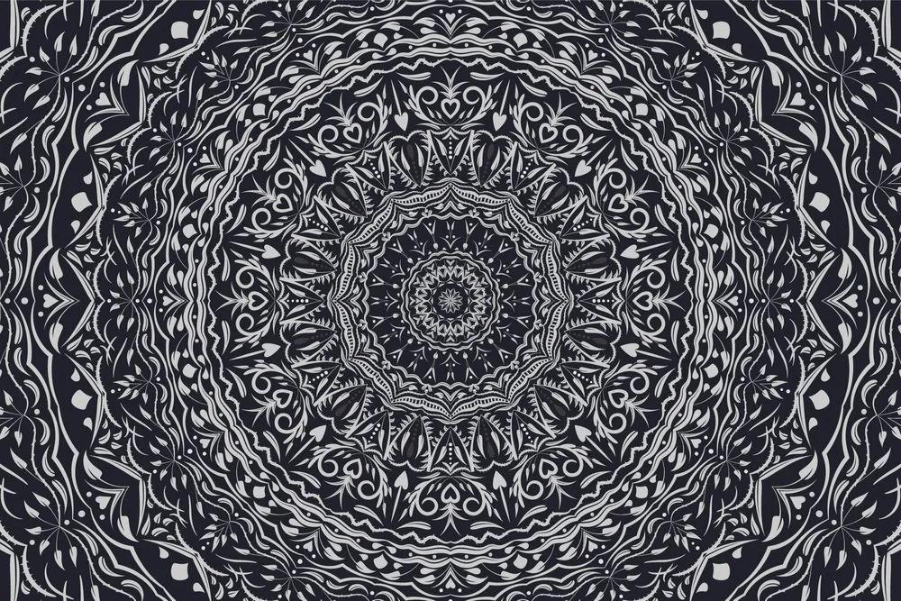 Samolepící tapeta Mandala ve vintage stylu v černobílém - 225x150 cm