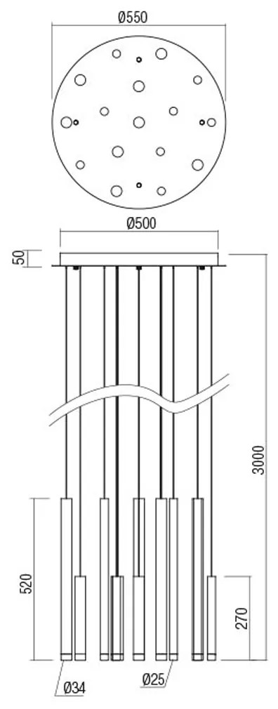 Redo 01-2059 závěsné LED svítidlo Madison saténová měď 16L, 64W, 3000K, 300cm