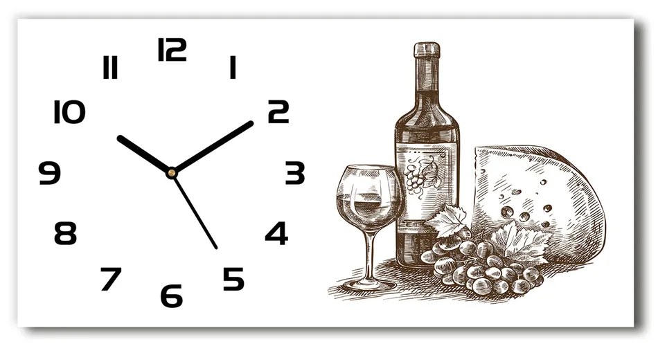 Wallmuralia Skleněné hodiny na stěnu Víno 60x30 cm