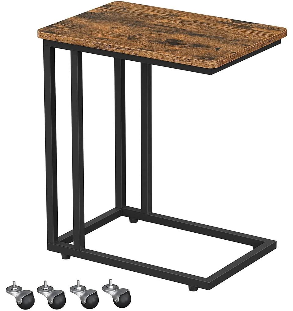 Rustikální příruční stolek v industriálním stylu, s kolečky 50x61x35 cm