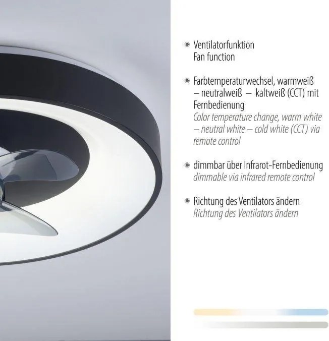 LD 14644-18 LED stropní svítidlo s ventilátorem černé, časovač, stmívatelné paměťová funkce, 2700-5000K - JUST LIGHT