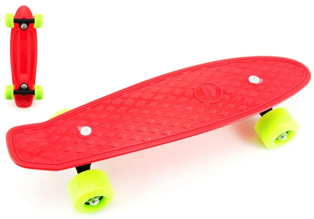 Skateboard - pennyboard 43cm, nosnost 60kg kovové osy, červený, zelená kola