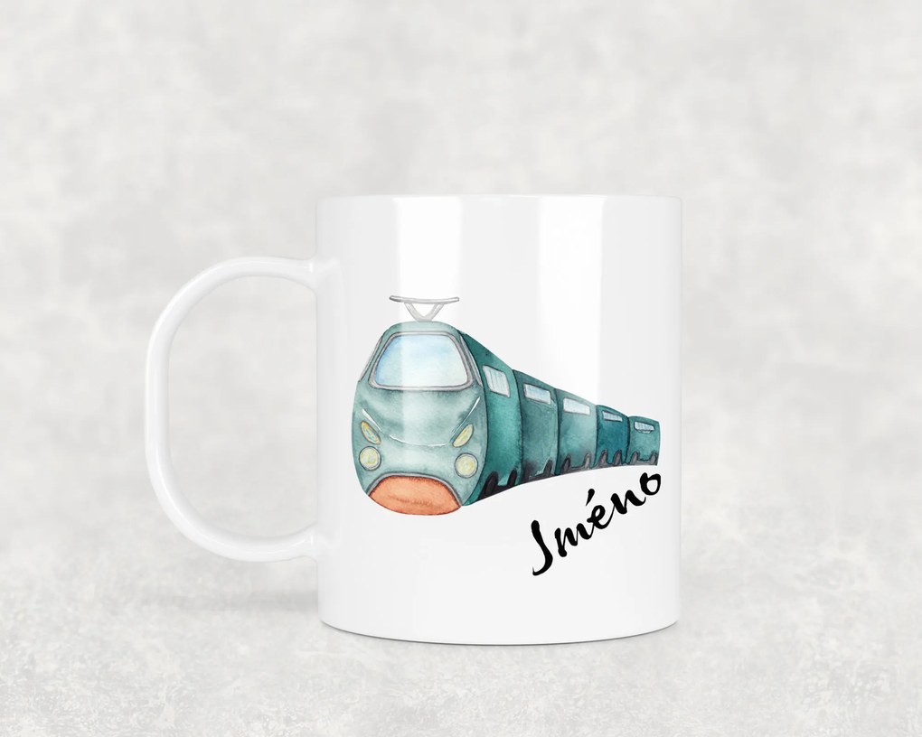 Domovi Plastový hrnek s vlastním jménem Vlak 330ml Barva ucha a zevnitř: Růžová