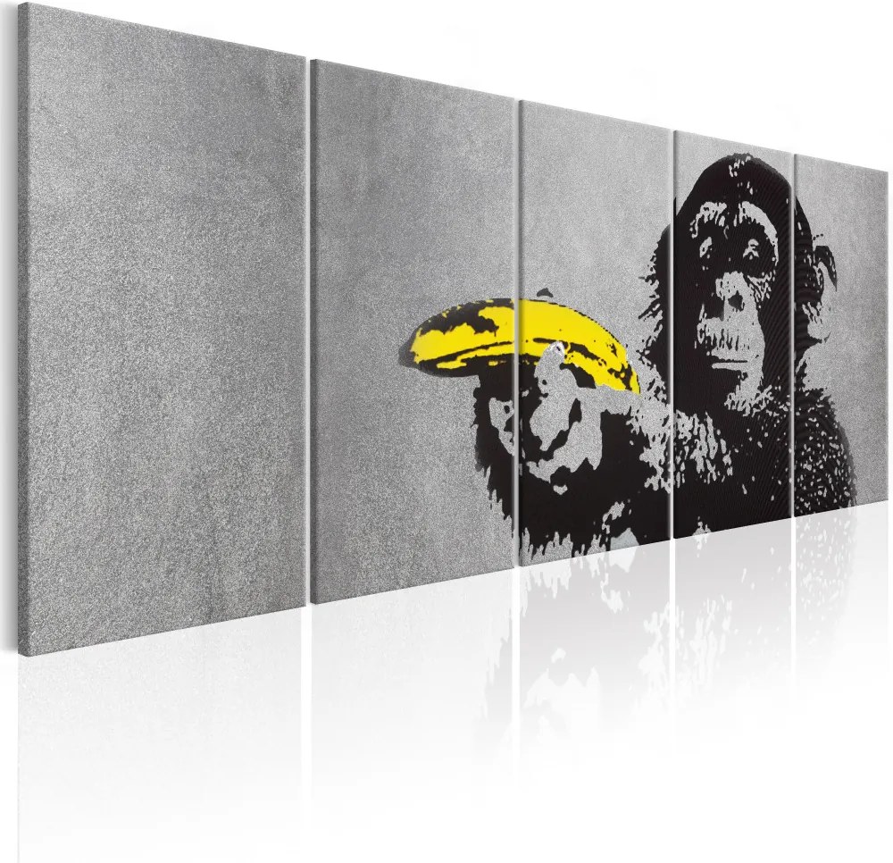 Murando DeLuxe Vícedílný obraz - opice a banán Velikost: 225x90 cm