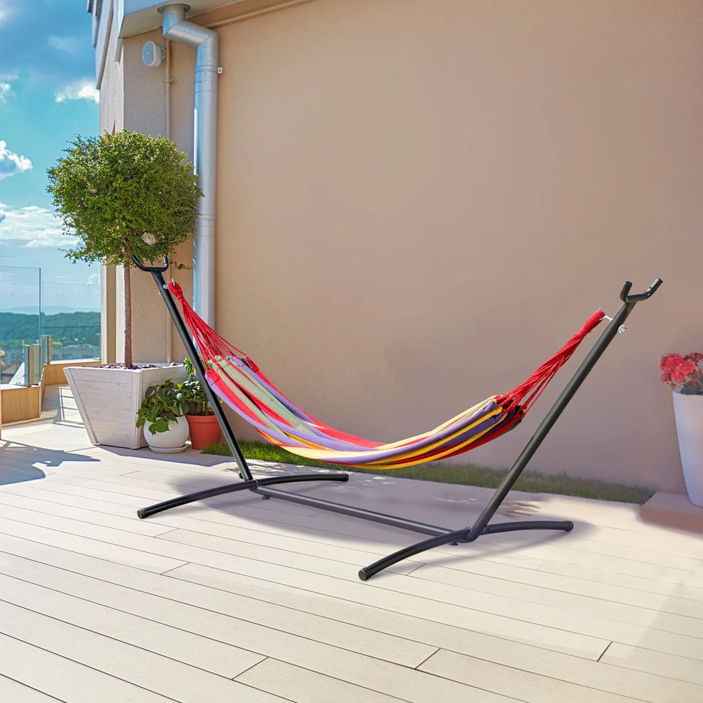 Outsunny Houpací Síť se Stojanem z Oceli - Přenosná Houpací Síť se 6 Nastavitelnými Výškami a Vakem pro Uložení - Nosnost 120 kg 200x150 cm Mnohobare…