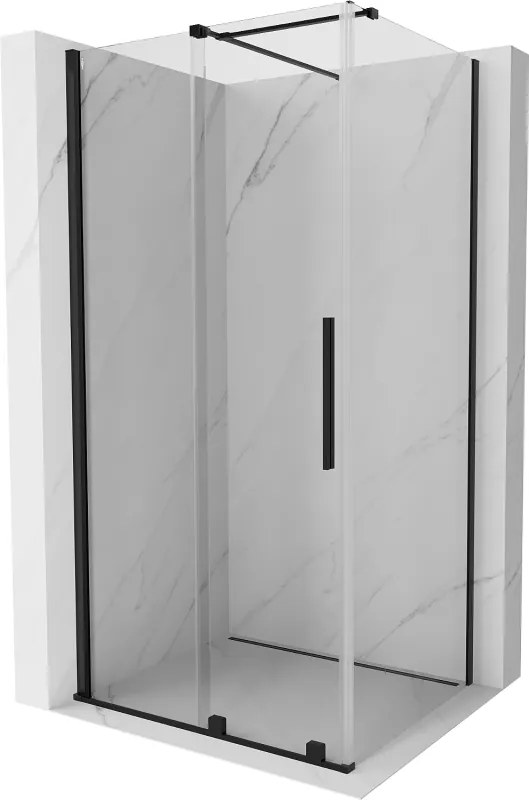 Mexen Velar, sprchový kout s posuvnými dveřmi 110(dveře) x 85(stěna) cm, 8mm čiré sklo, černá matná, 871-110-085-01-70