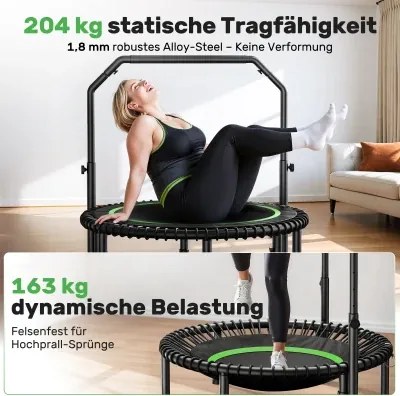 Aosom Rebounder-trampolína pro dospělé, skládací, nastavitelná madla, protišmykové opěrky nohou, 102x102x106 cm, černo-zelená