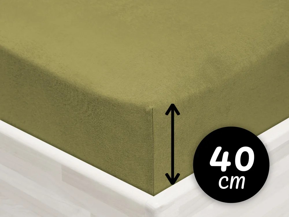 Jersey napínací prostěradlo na extra vysokou matraci JR-020 Olivové 90 x 220 - výška 40 cm