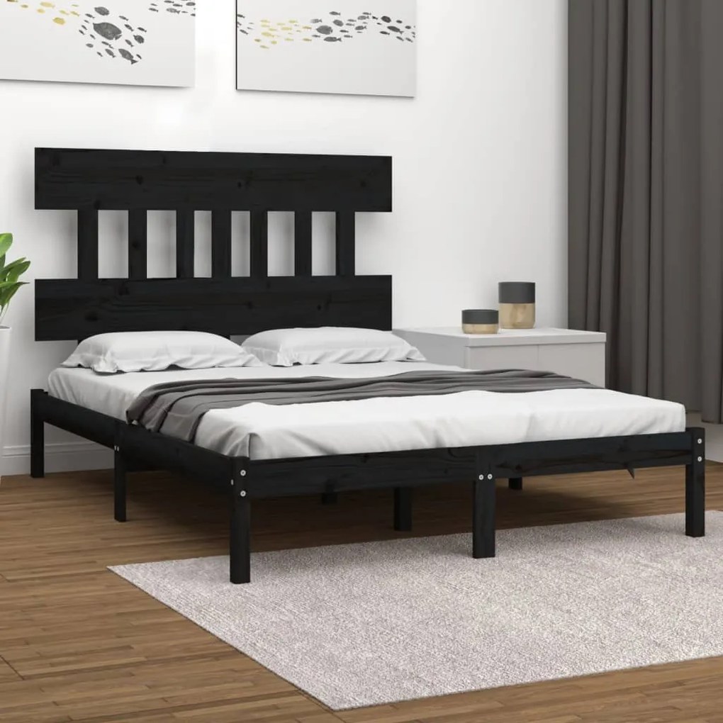 Rám postele černý masivní dřevo 200 x 200 cm 3104762